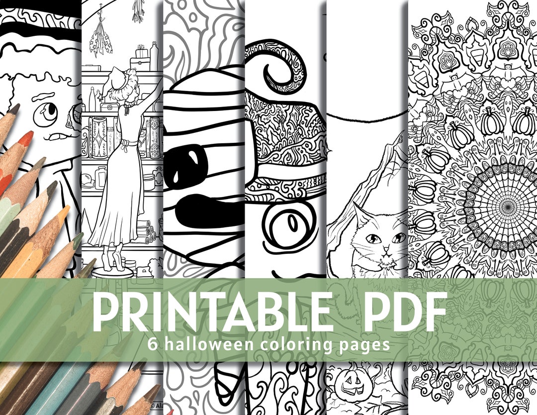 Halloween Coloring Page Bundle of Six - Printable - Etsy