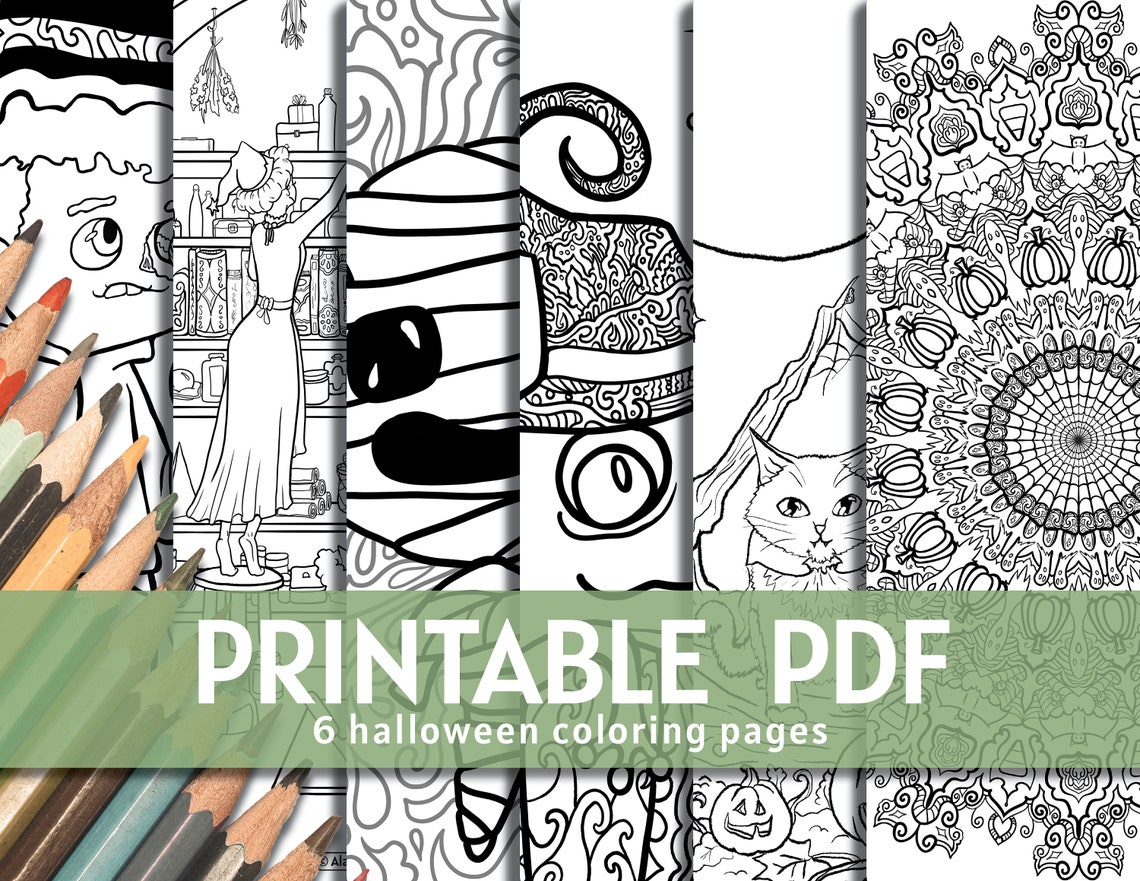 Halloween Coloring Page Bundle of Six - Printable - Etsy