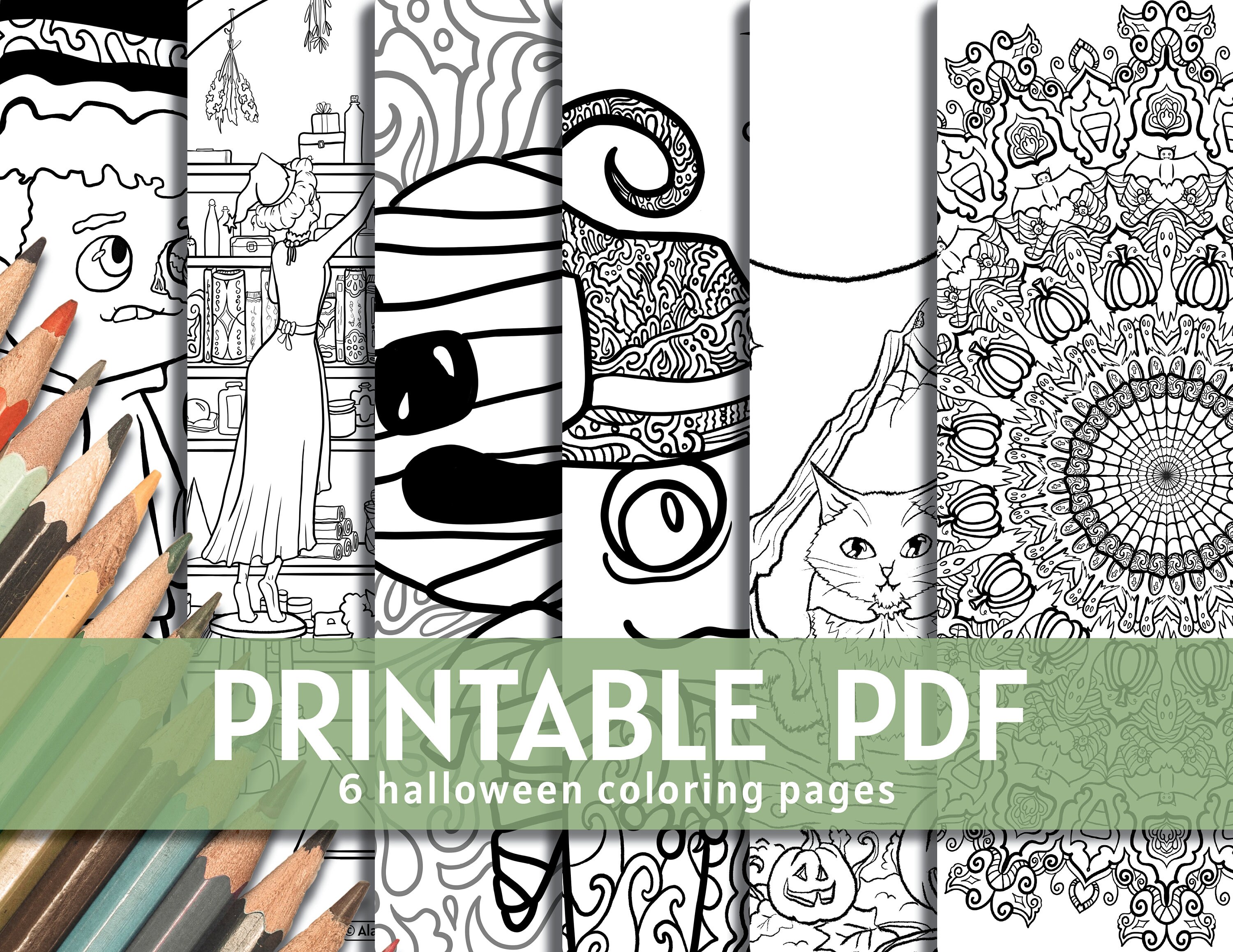 Halloween Coloring Page Bundle of Six Printable - Etsy