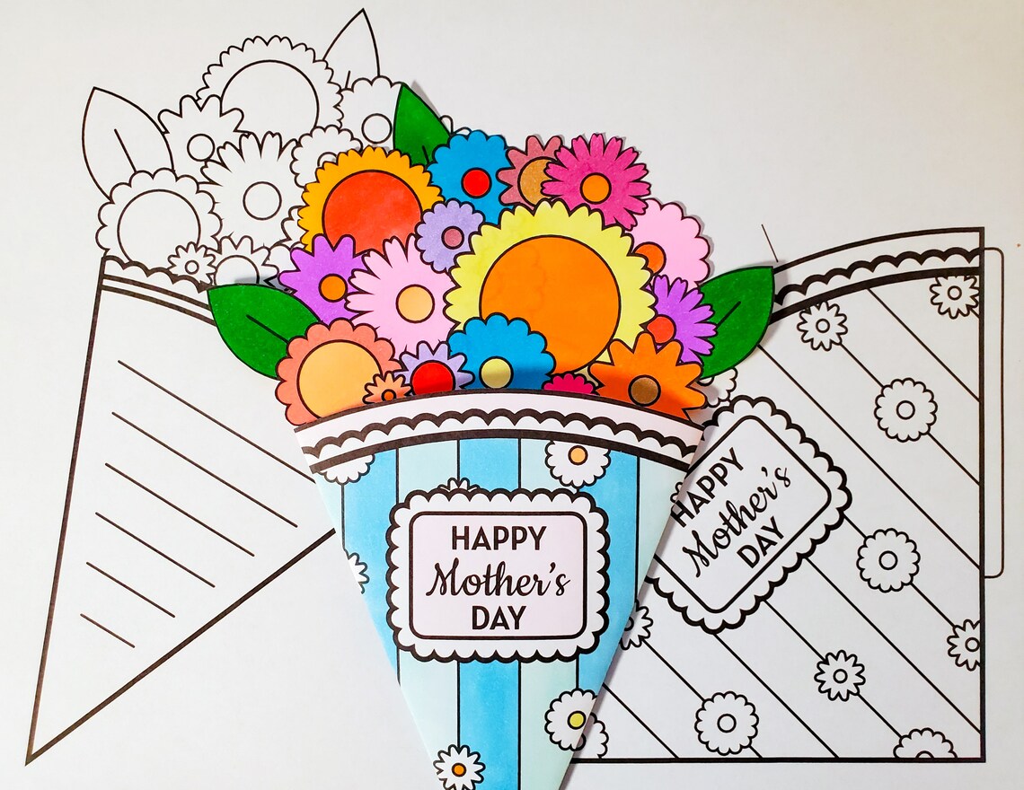Printable Mother's Day Card Bouquet of Flowers Coloring Card - Etsy