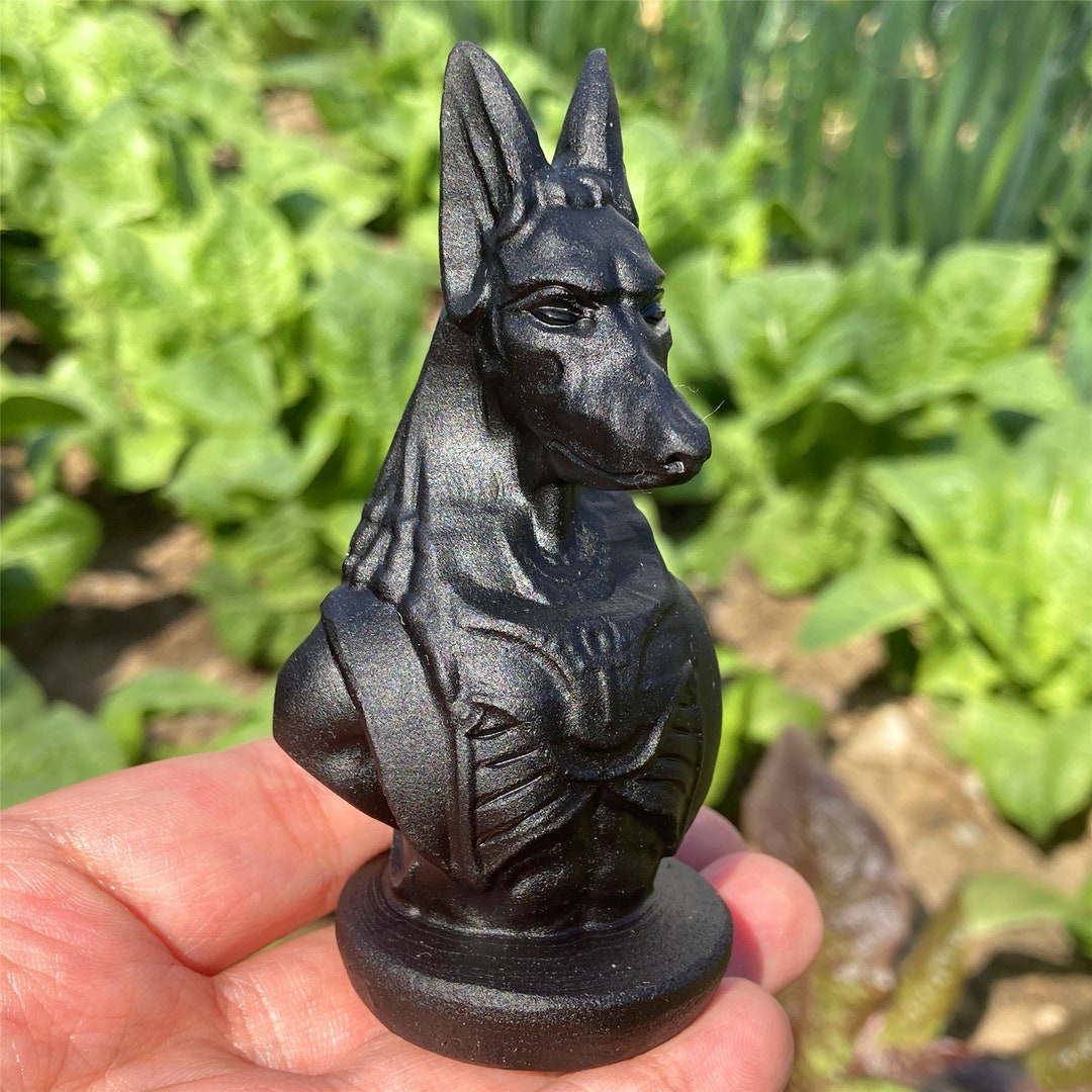 1PC 3.5 Natural Obsidian Anubis Sculpture,quartz Crystal Carving Totem ...