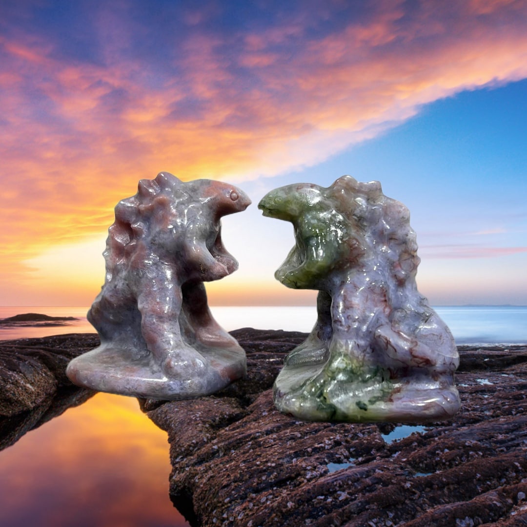 Natural Hand Ocean Jasper Godzilla Carved,quartz Crystal Kaiju Carved ...