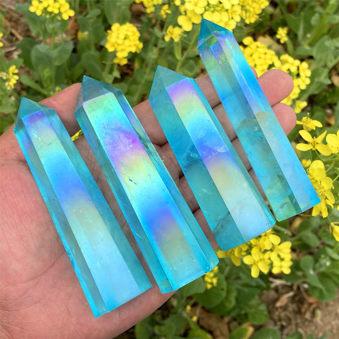 Blue Titanium Rainbow Obelisk,quartz Tower,crystal Point Wand,rock,home ...