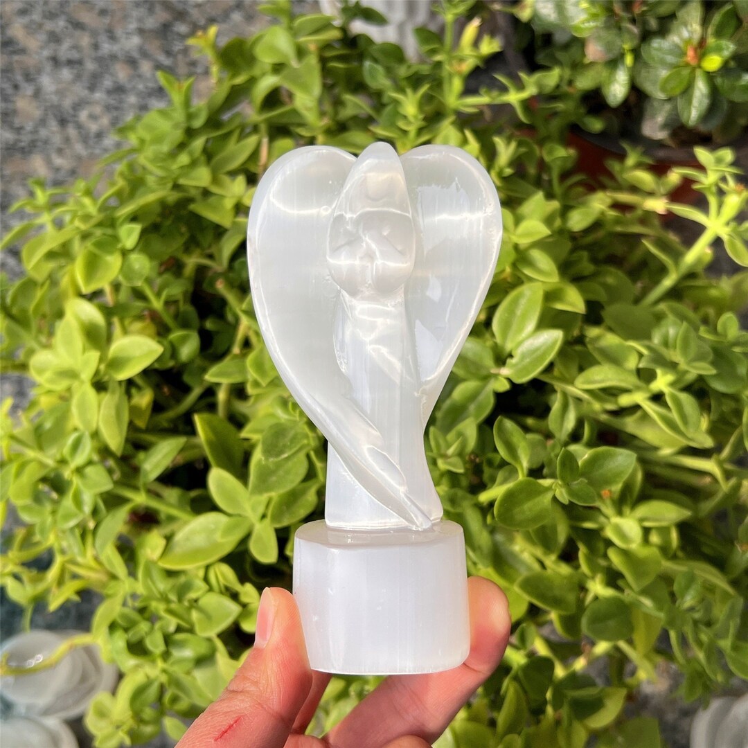 4inch Natural Hand Selenite Angel Carved,quartz Animal Sculpture ...