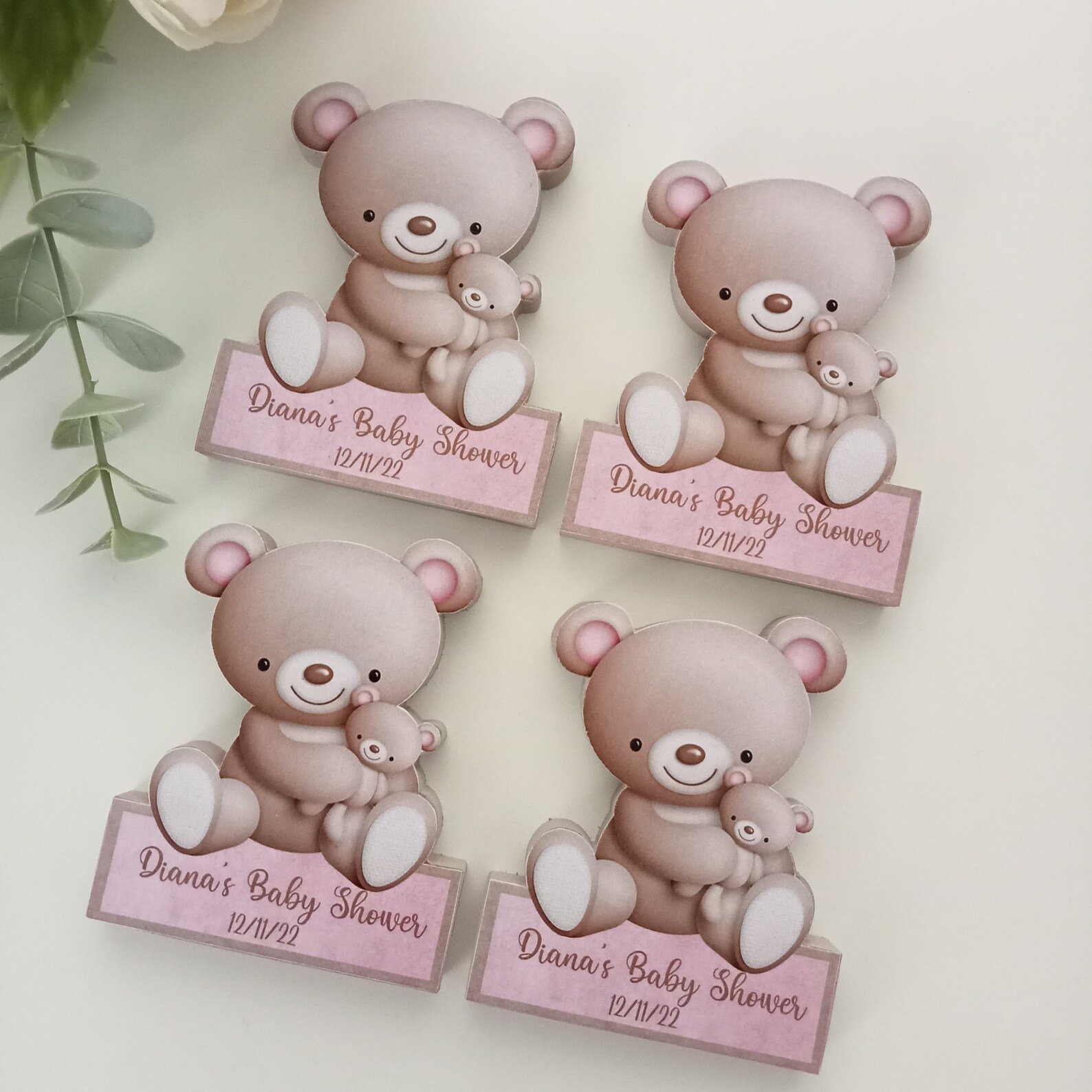 Custom Teddy Bear Wood Magnets, Guest Gift Magnet, Baby Shower Party ...