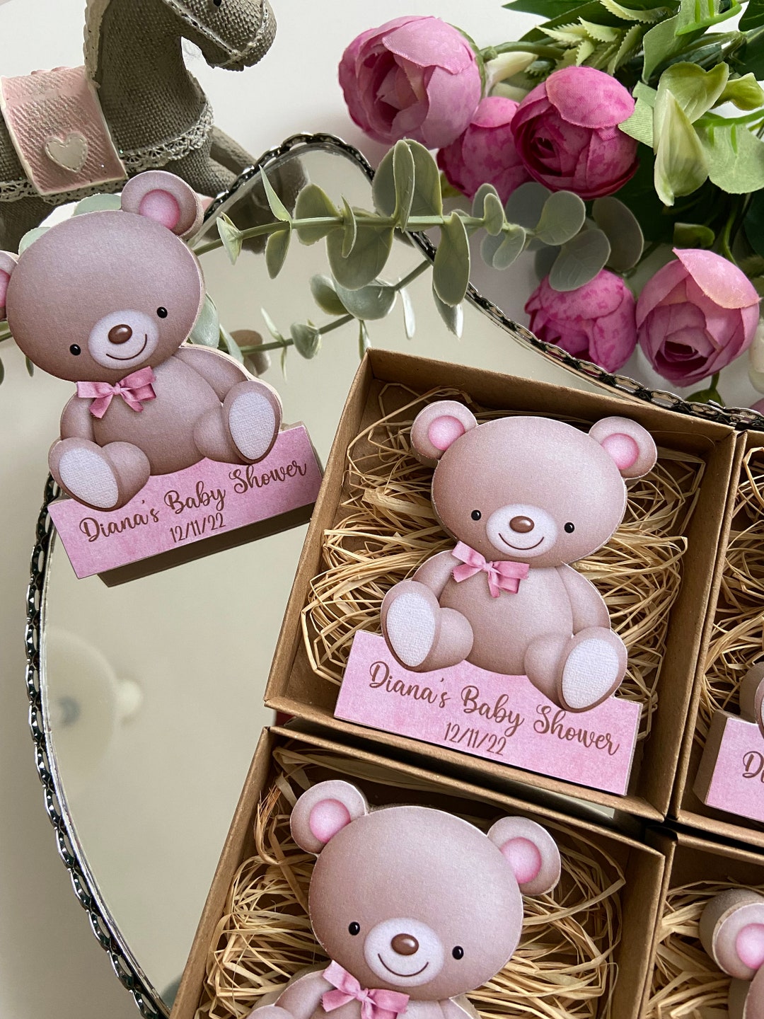 Custom Teddy Bear Wood Magnets, Guest Gift Magnet, Baby Shower Party ...