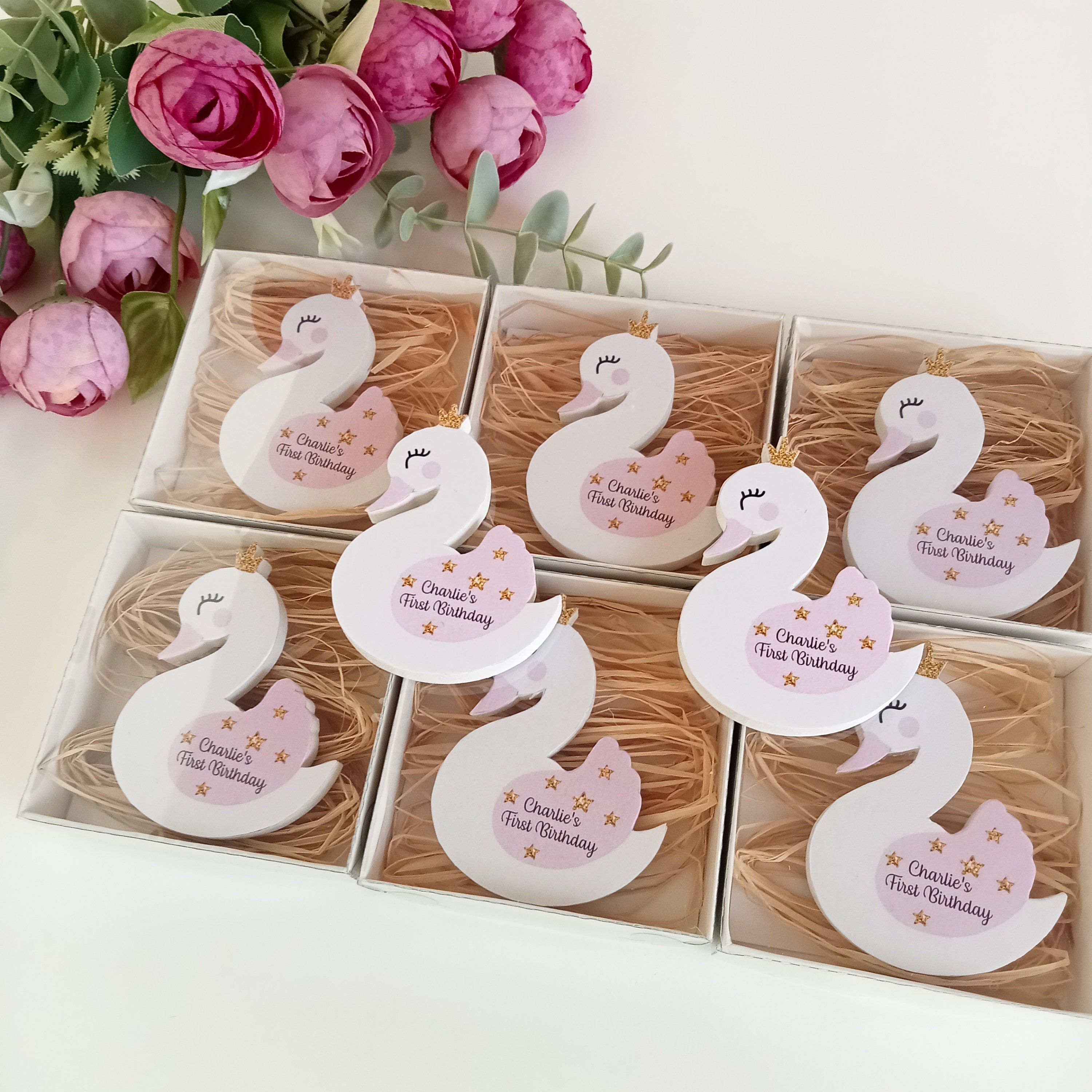 Personalized Swan First Birthday Gifts for Guests, Custom Swan Wooden ...