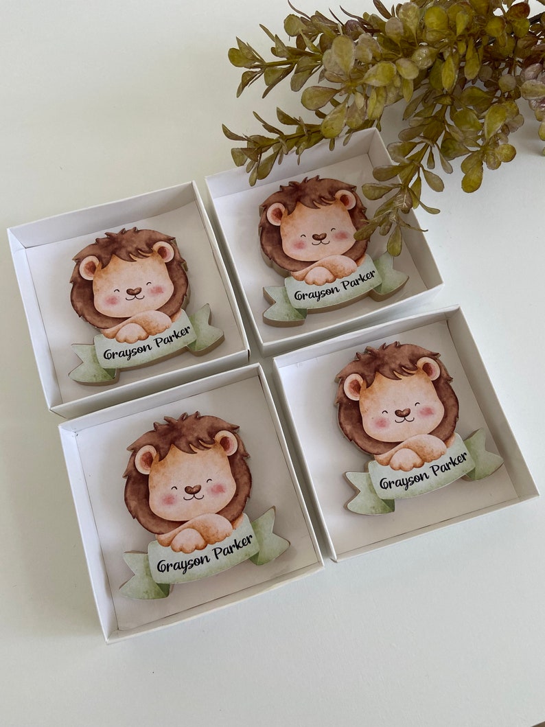 Personalized Wood Lion Magnet, First Birthday Party Gift for Guests in ...