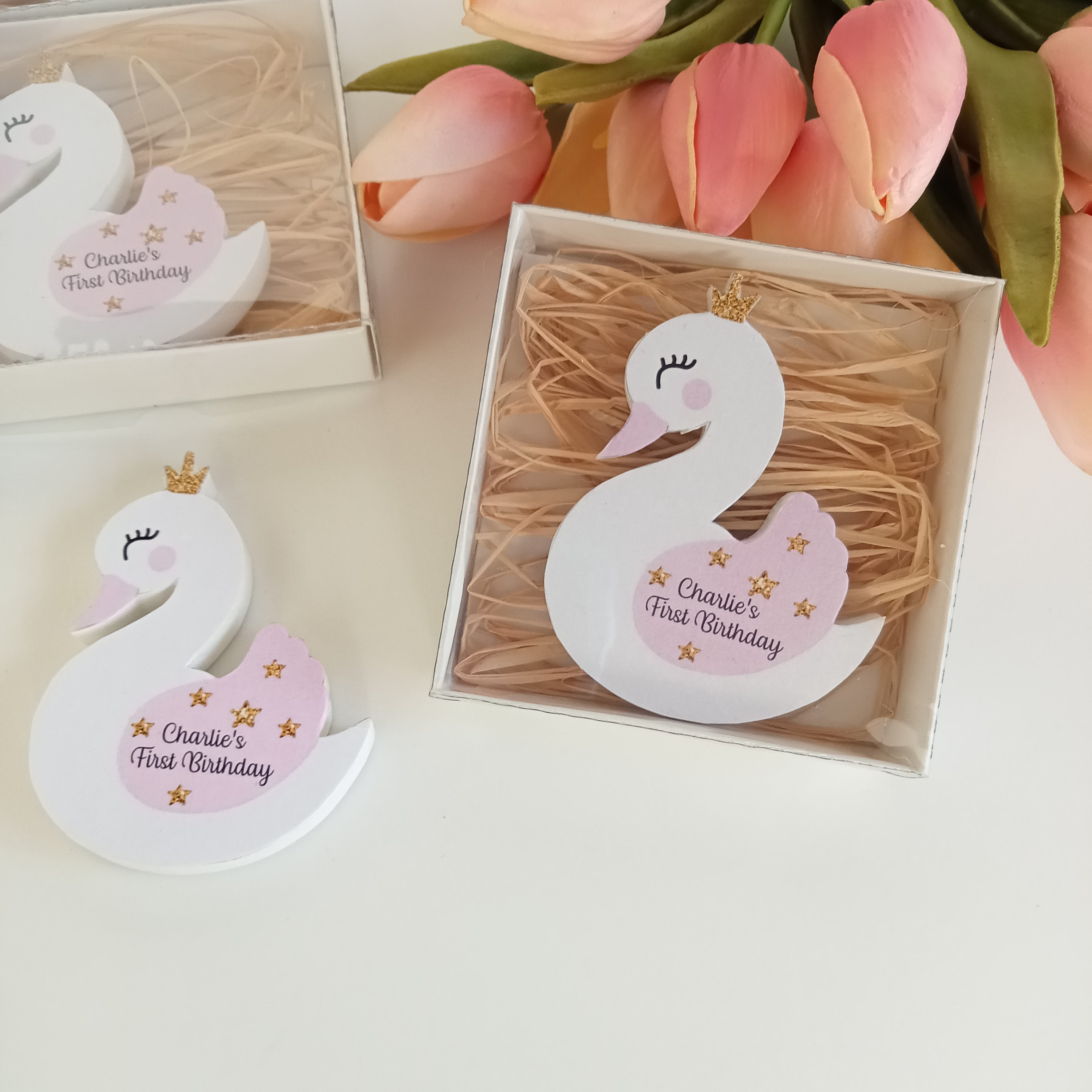 Personalized Swan First Birthday Gifts for Guests, Custom Swan Wooden ...