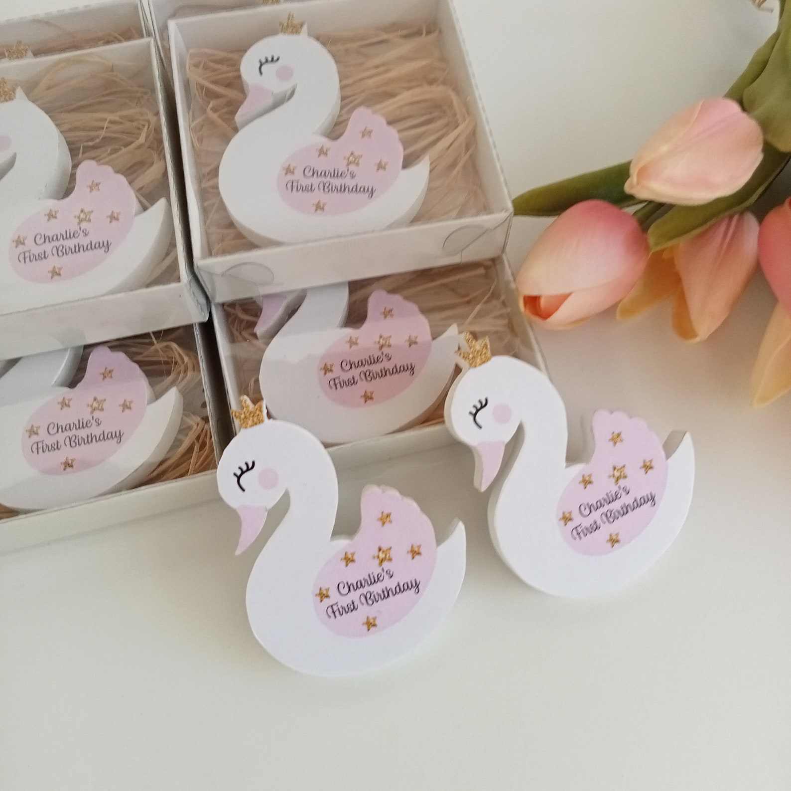 Personalized Swan First Birthday Gifts for Guests, Custom Swan Wooden ...