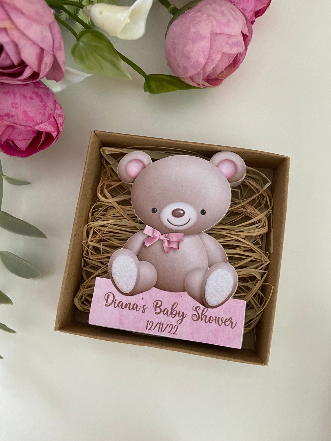Custom Teddy Bear Wood Magnets, Guest Gift Magnet, Baby Shower Party ...