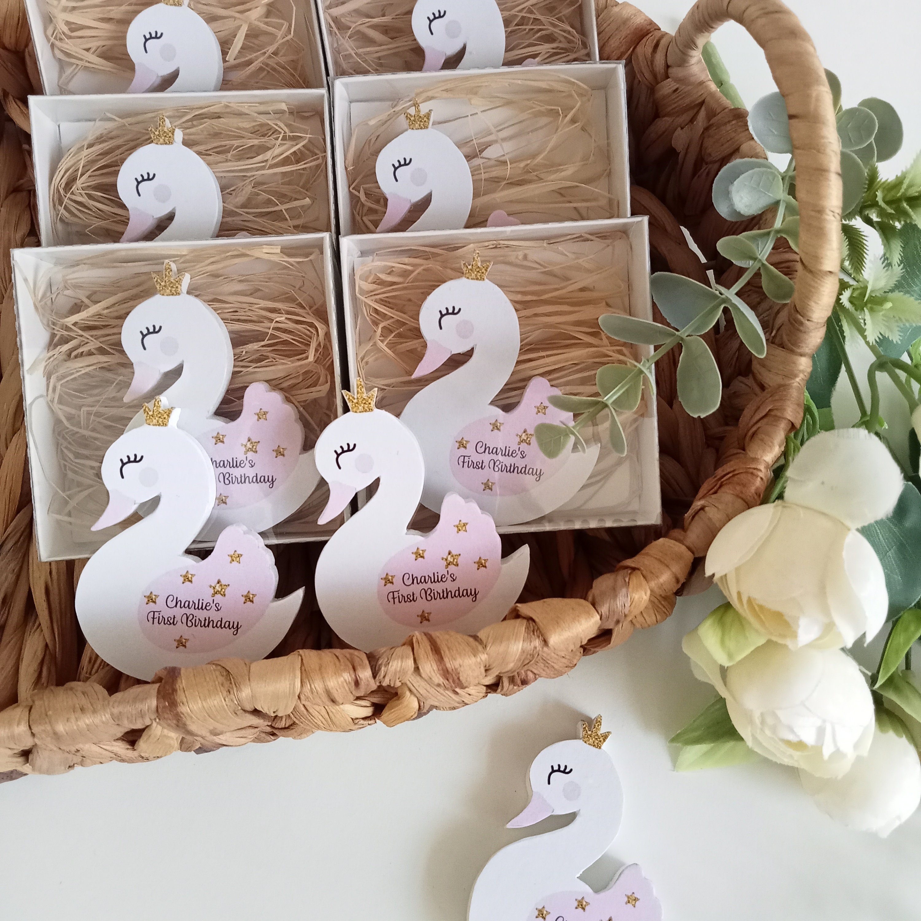 Personalized Swan First Birthday Gifts for Guests, Custom Swan Wooden ...