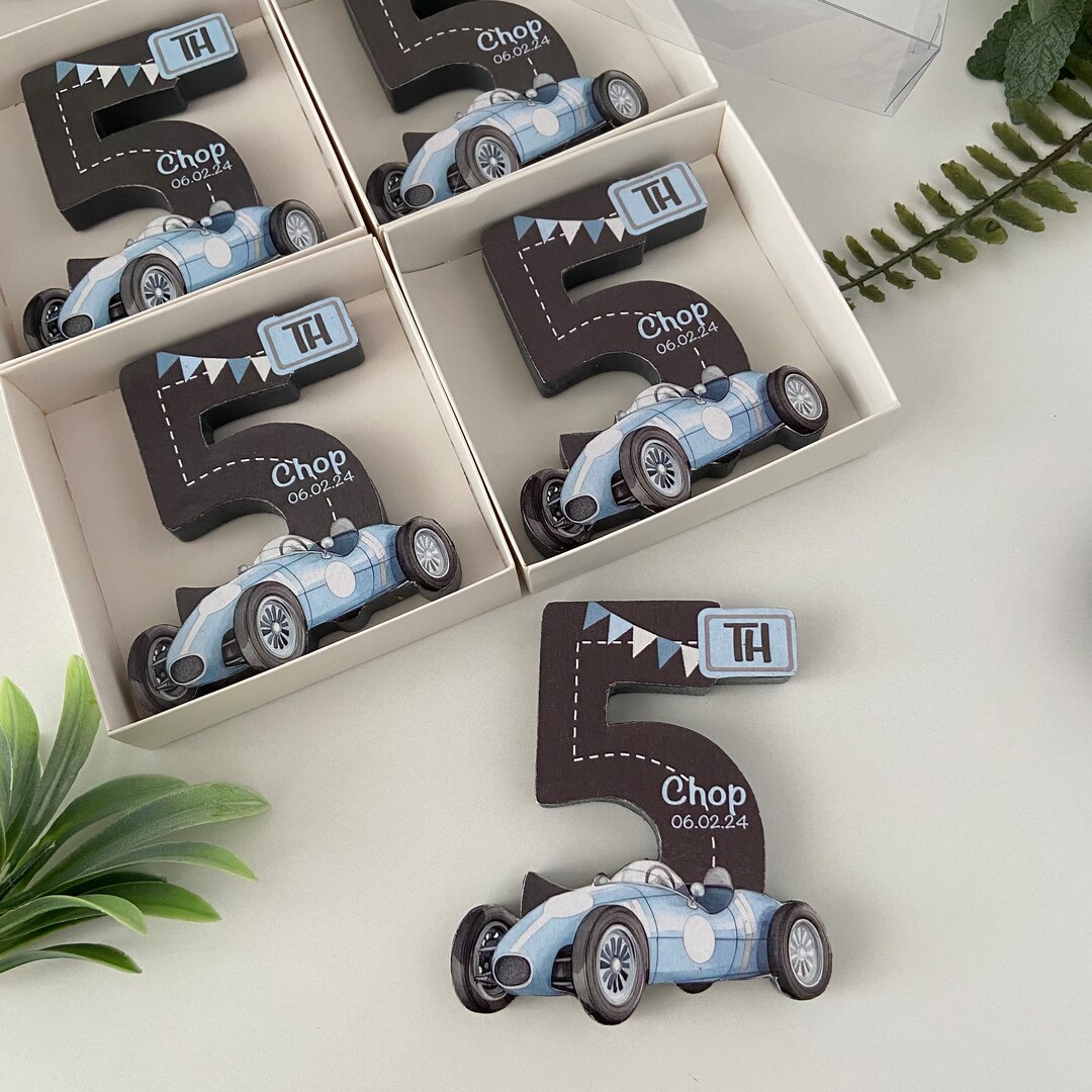 Racing 5th Birthday Favors, Vintage Blue Race Car Party Gift, Race Car ...