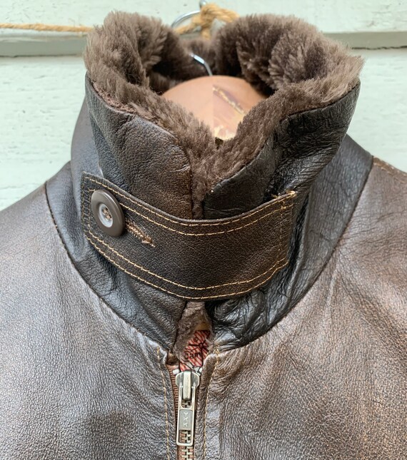 WWII Style Aviation Bomber Jacket Brown Leather Fur C… - Gem