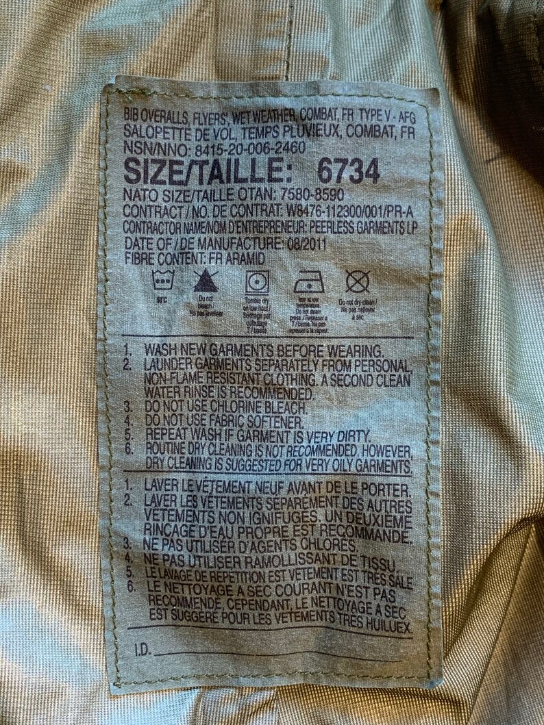 RCAF Wet Weather Goretex Flyers Combat BIB Overalls Size 6734 - Etsy