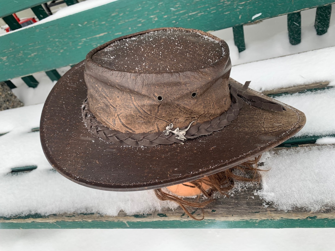 Distressed Brown Kangaroo Leather Cowboy Hat Made in Australia Aussie ...
