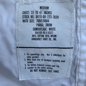 USGI M65 White Snow Camo Parka Ski Parka Size Mens Medium Fishtail ...