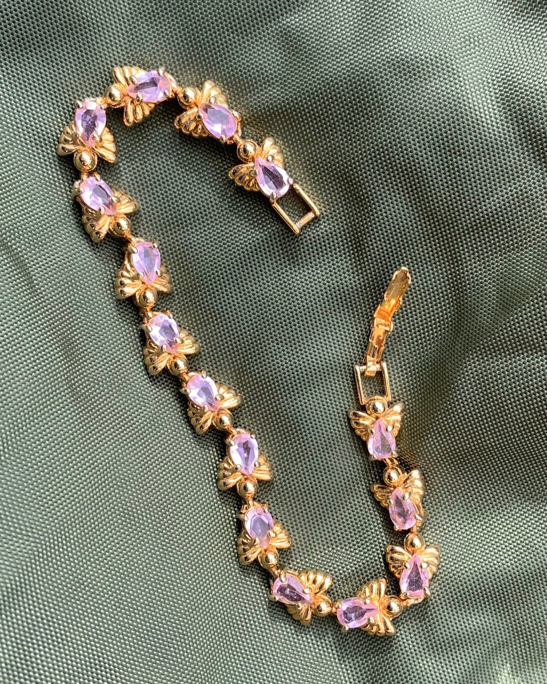 Vintage Avon Bracelet Gold Tone Pink Crystal - Etsy