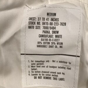 USGI M65 White Snow Camo Parka Ski Parka Size Mens Medium Fishtail ...