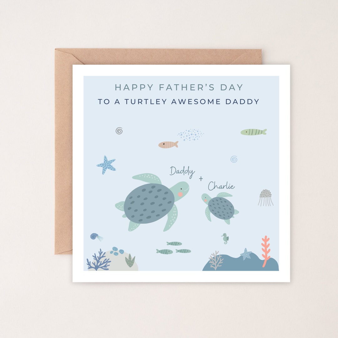 Personalised Turtley Awesome Fathers Day Card, Dad Gifts, Daddy Gifts ...