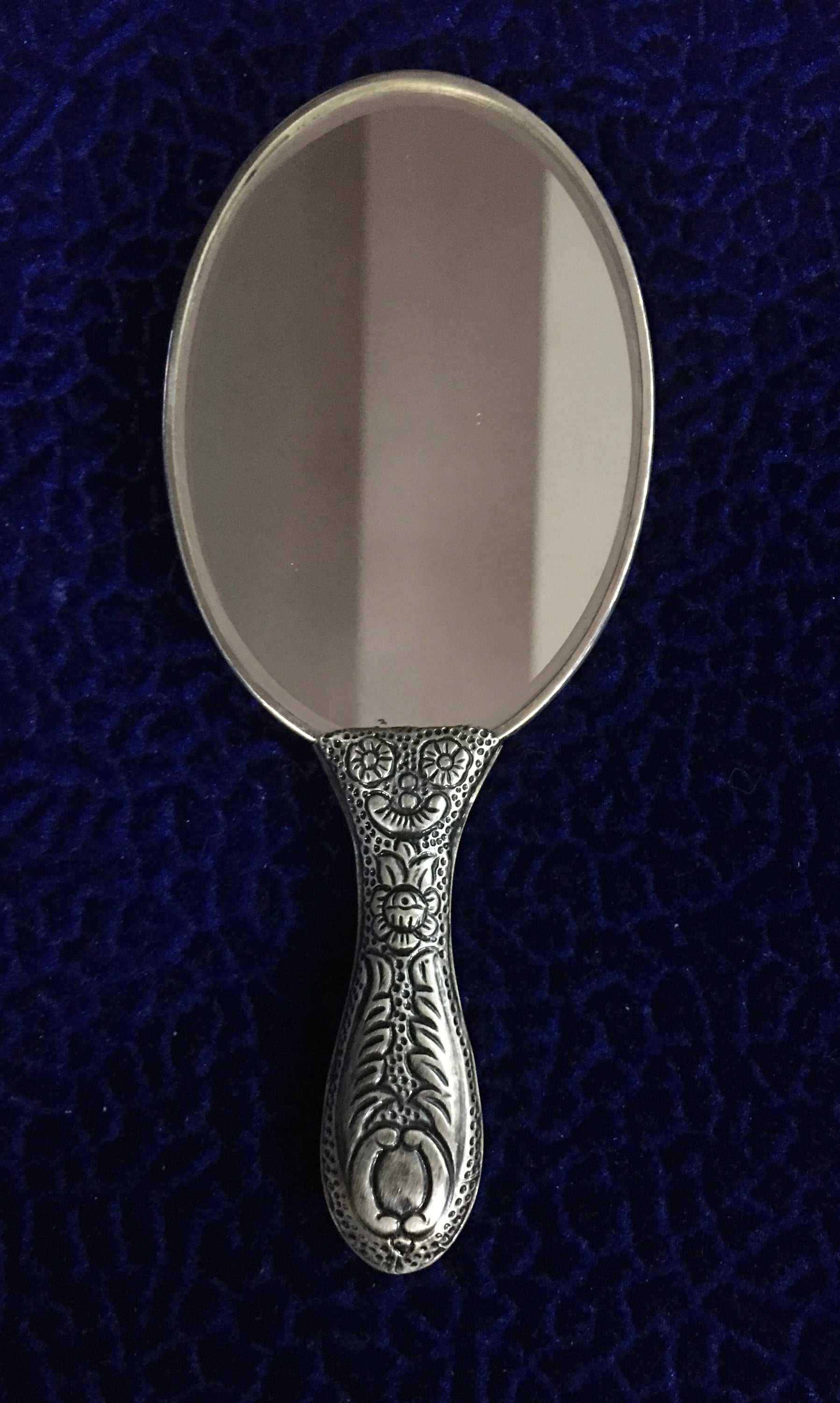 Silver Hand Mirror in Art Nouveau Style, Cat Pattern Embossed 925 ...
