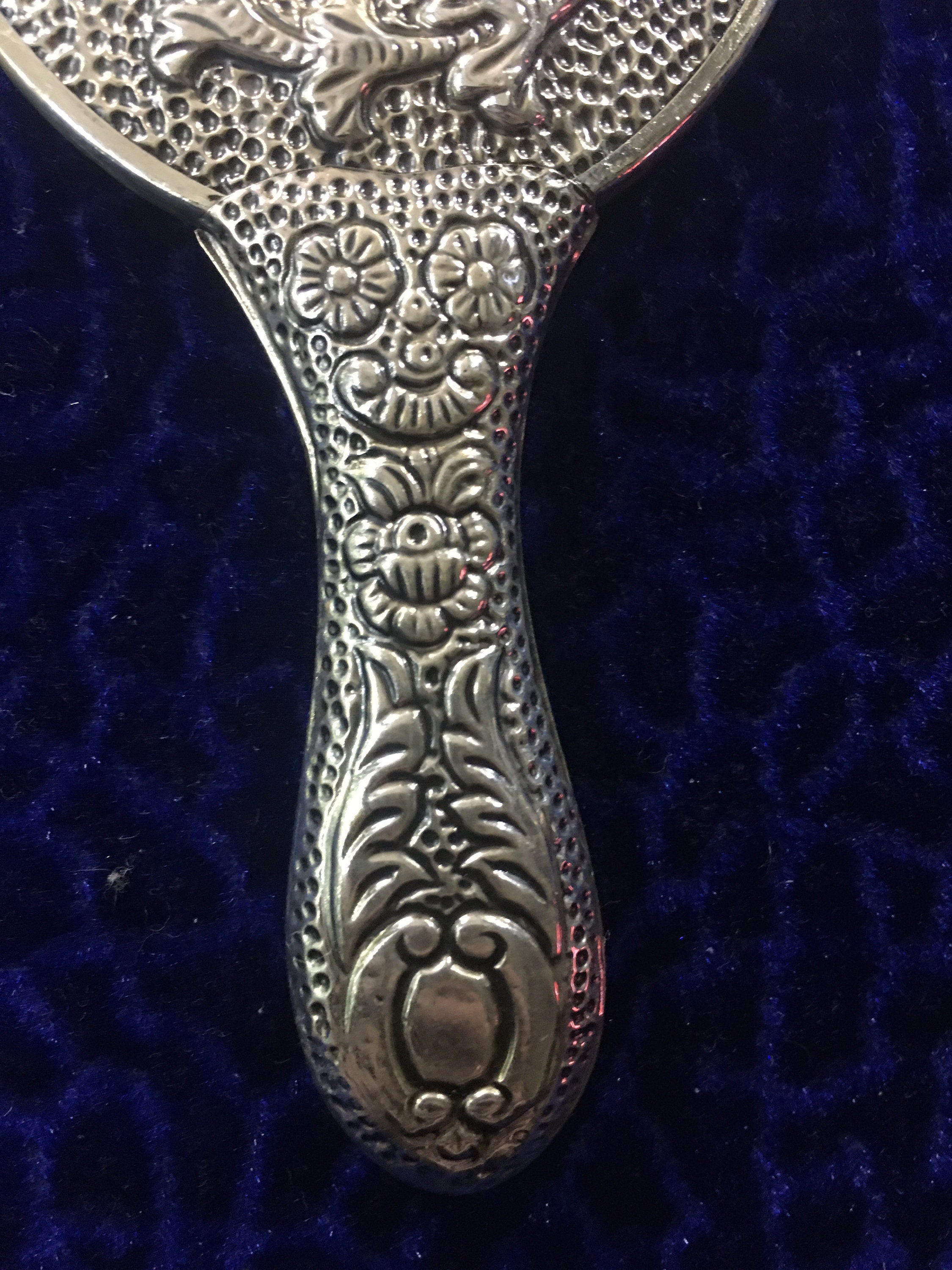 Silver Hand Mirror With Stone in Art Nouveau Style, Floral Pattern ...