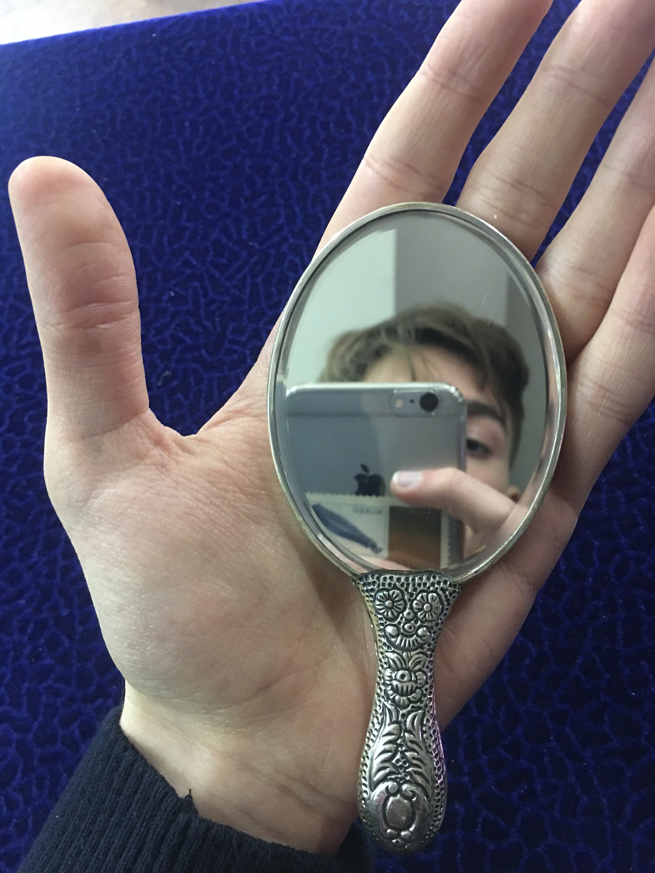Silver Hand Mirror With Stone in Art Nouveau Style, Floral Pattern ...