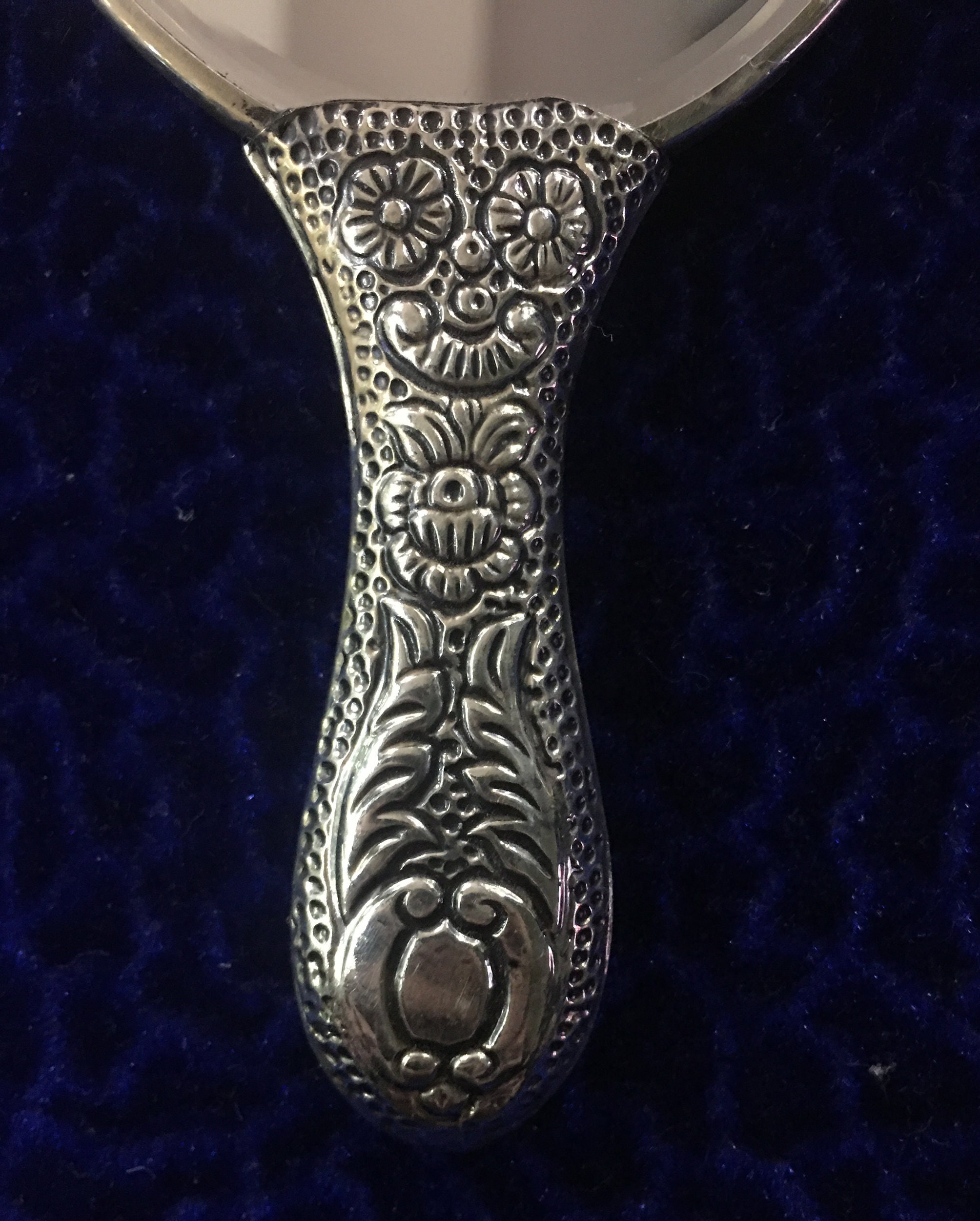 Silver Hand Mirror With Stone in Art Nouveau Style, Floral Pattern ...