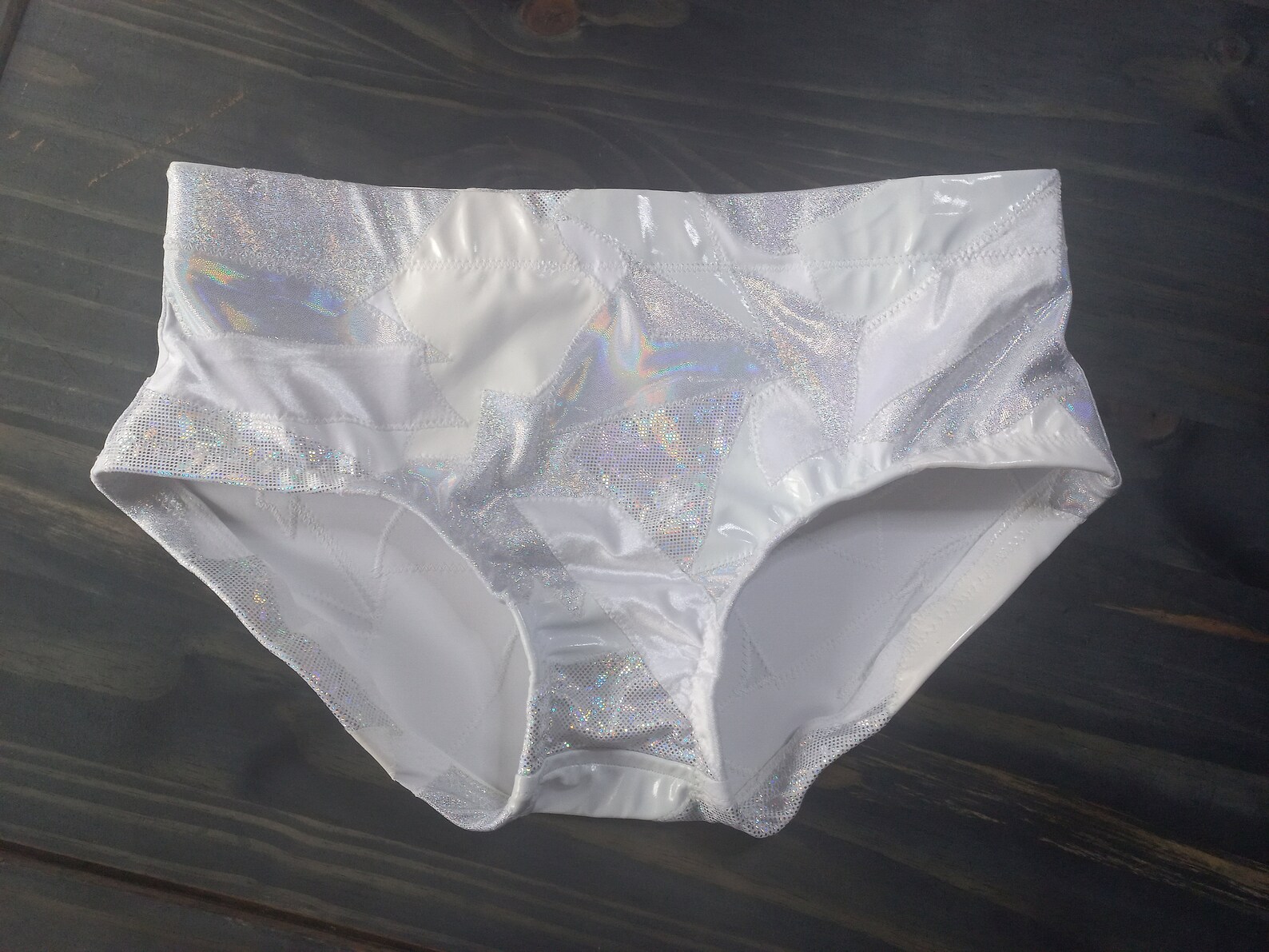 Shades of White - Patchwork Wrestling Trunks. White Spandex, Metallic ...