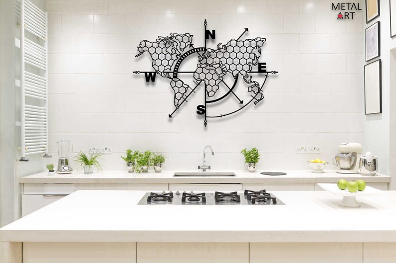 Large Metal World Map World Compass World Map Wall Art Map - Etsy