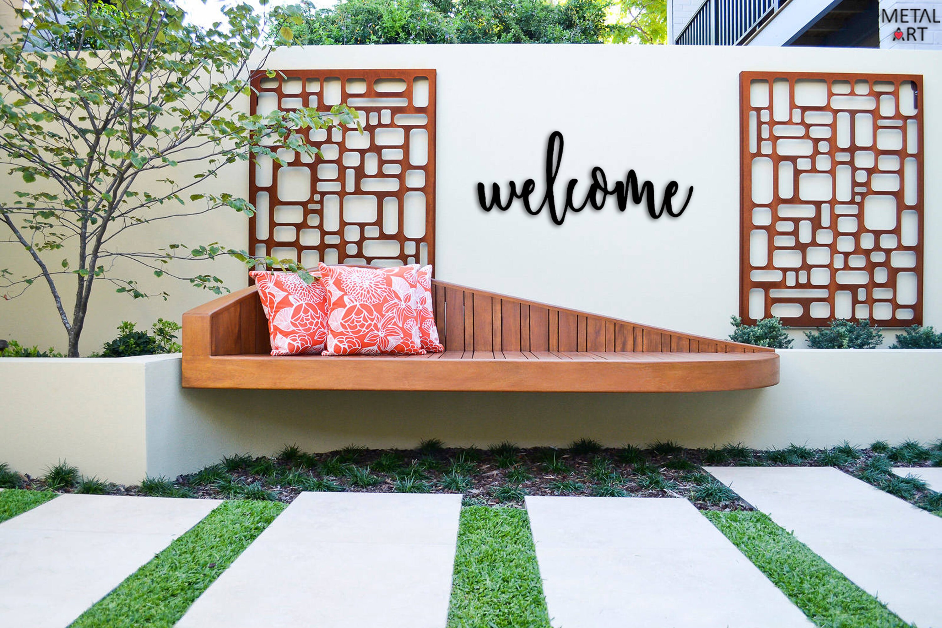 Metal Welcome Sign, Modern Welcome Sign Metal Wall Decor, Welcome Word ...
