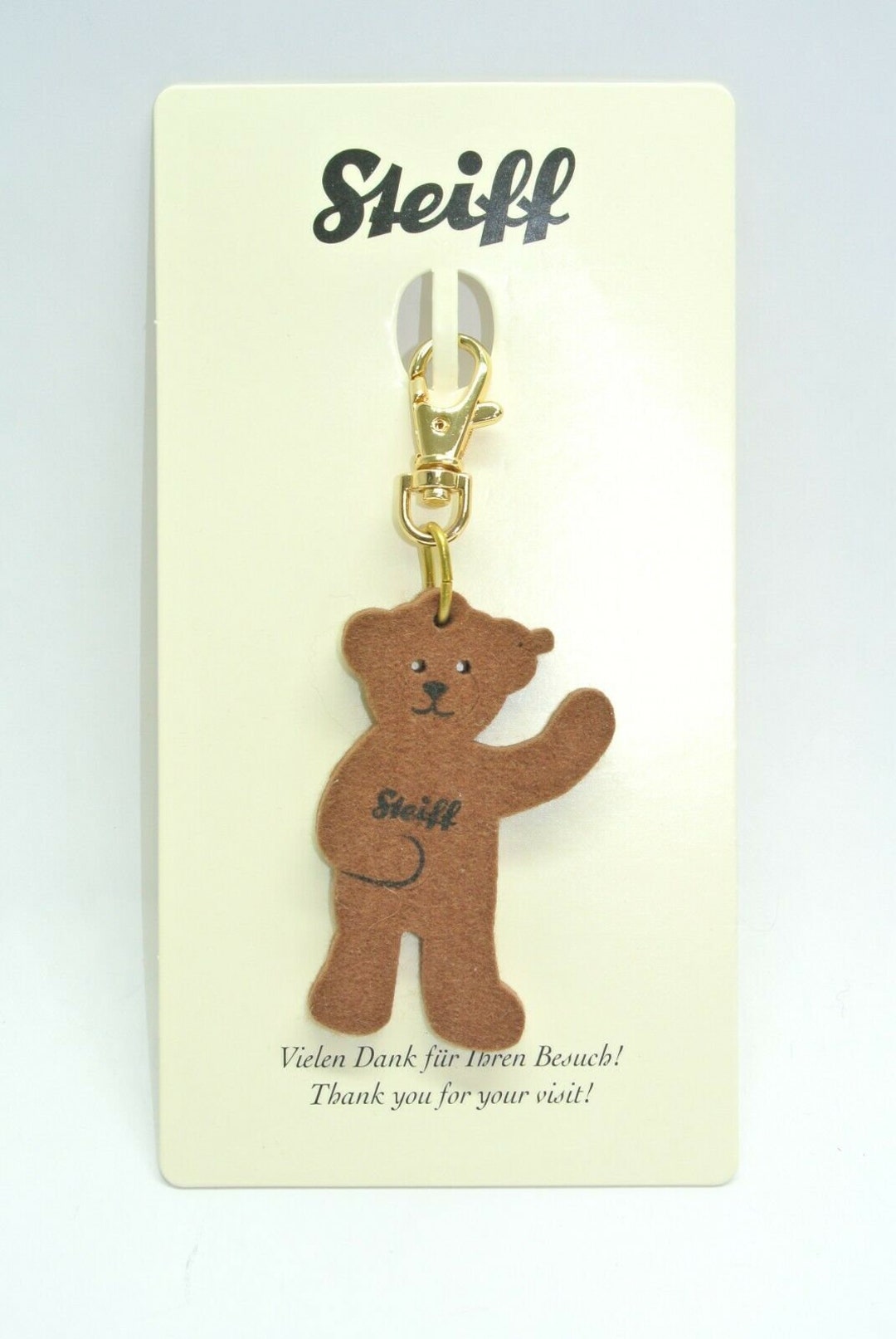 Steiff Brown Teddy Bear Felt Key Chain Clip Key Ring thank You for Your ...
