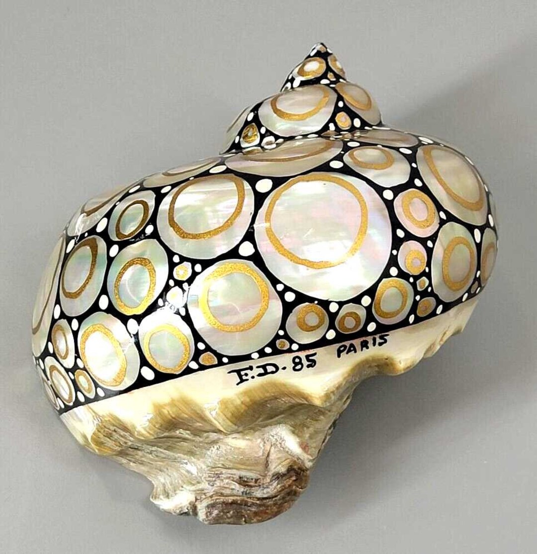 Ateliers De France Conch Shell, Hand Painted in Paris, 1985 24K Gold ...