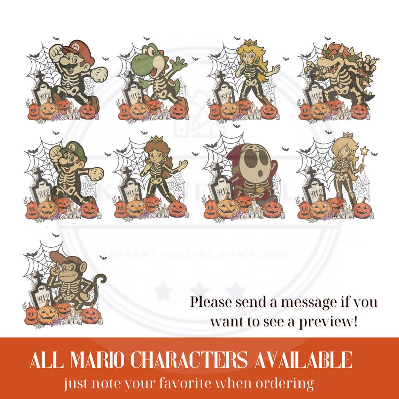 All Characters Super Mario Halloween Skeleton Outfit Shirt, Mario Epic ...