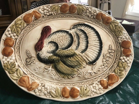 Vintage Embossed Ceramic Turkey Platter 19 Stunning EUC Hand - Etsy