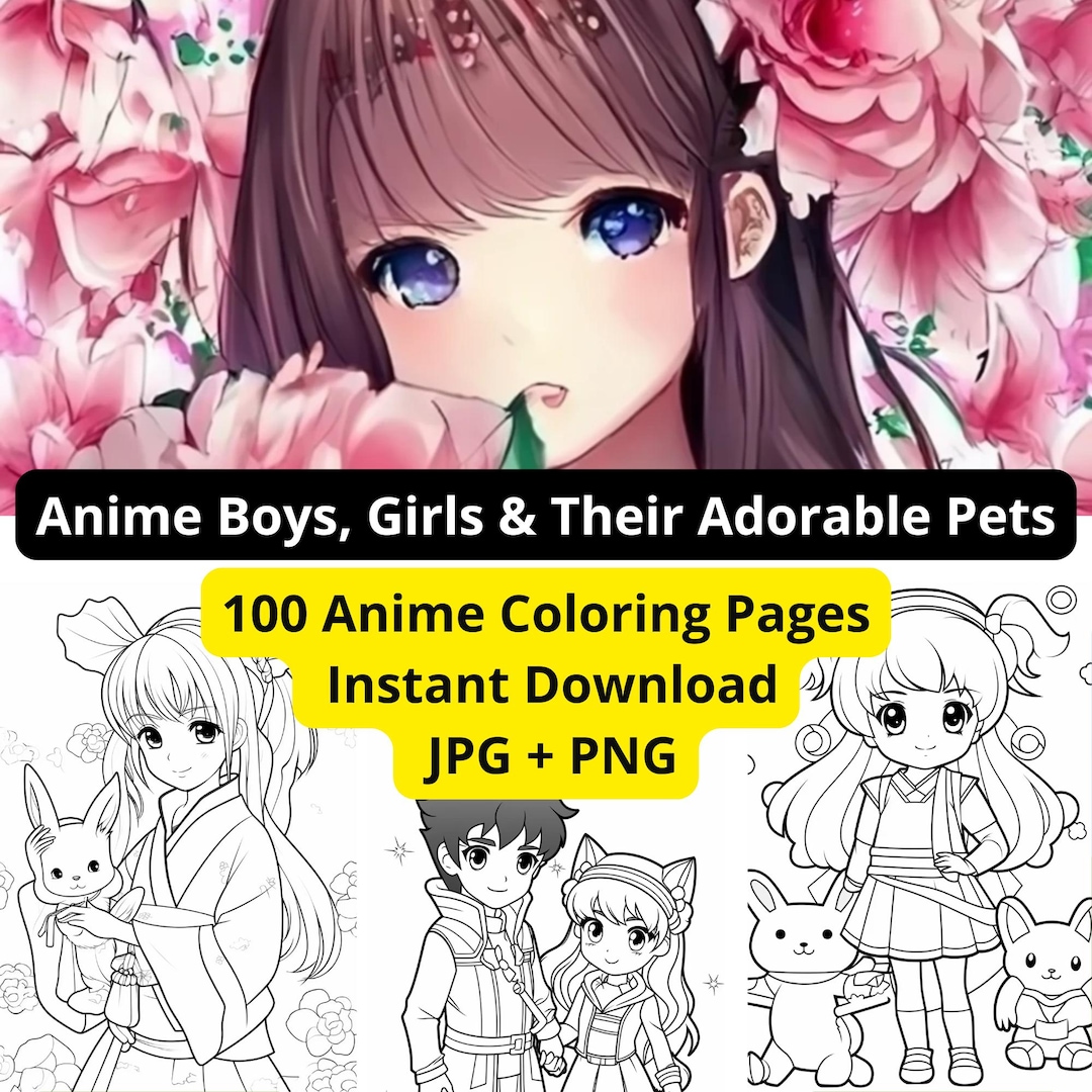 100 Anime Coloring Pages for Kids & Teens–digital Download ...