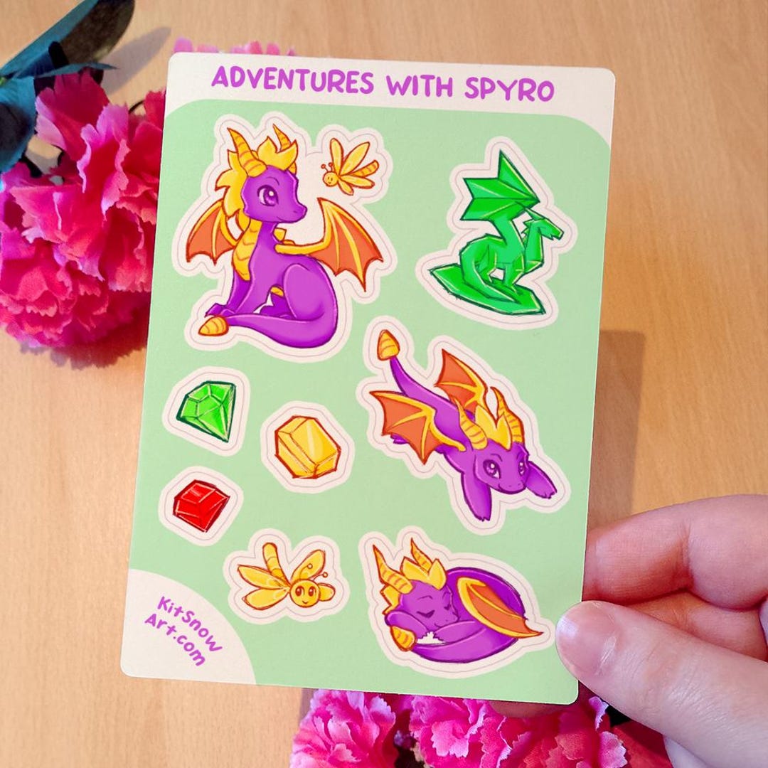 Spyro the Dragon Sticker Sheet: Waterproof Vinyl Sparx & Gem Decals - Etsy