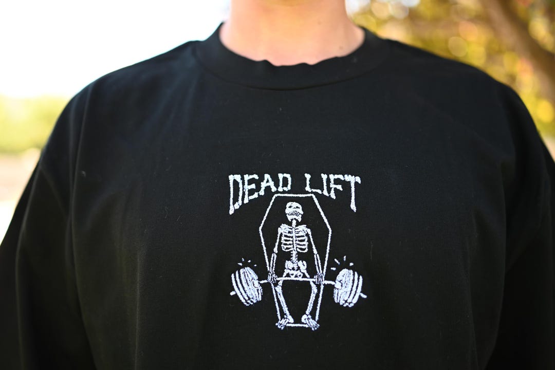 Embroidered Skeleton Deadlift Oversized Tee| Gym Workout Tee ...