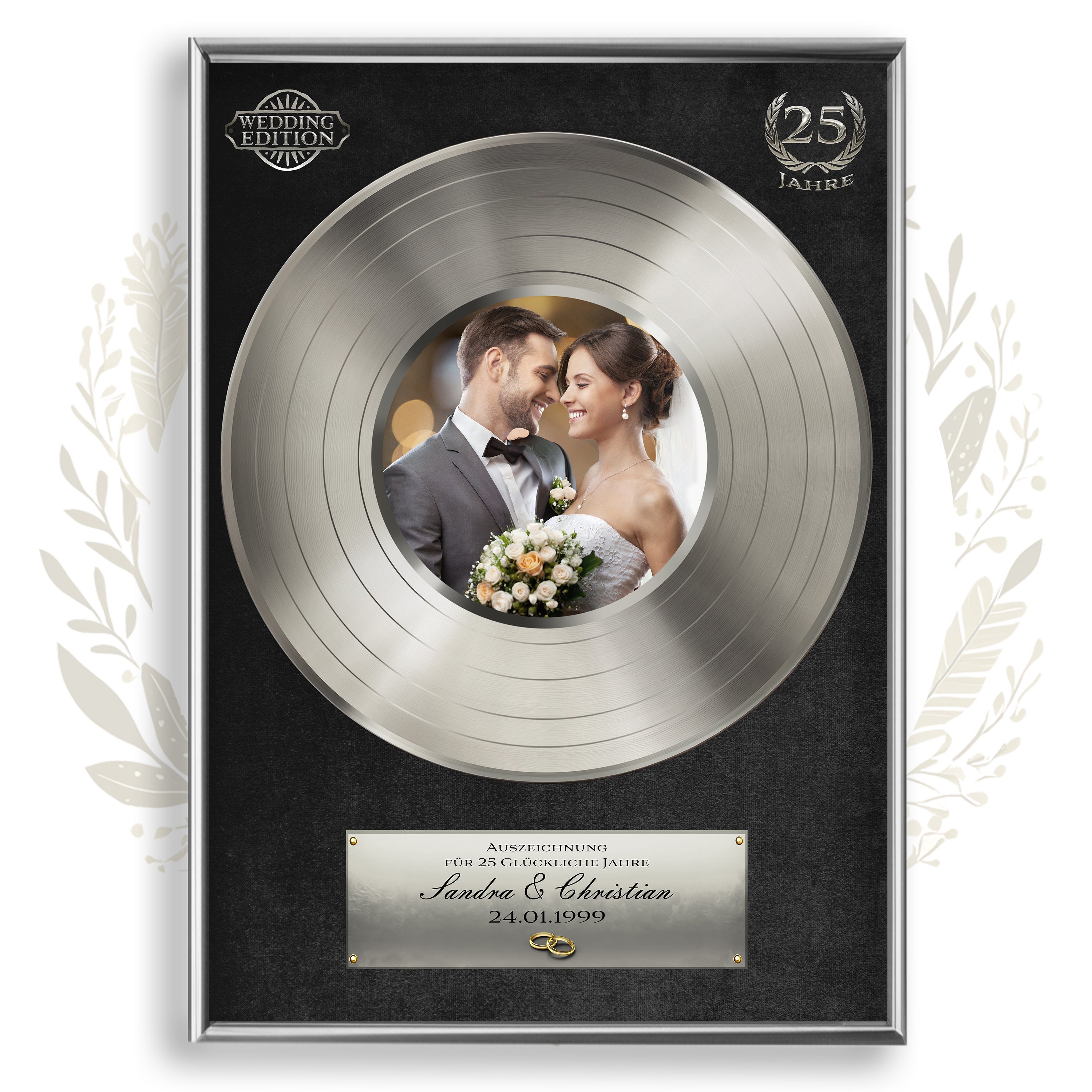 Silberne Hochzeit Schallplatte personalisierbar mit Bild und Wunschtext ...