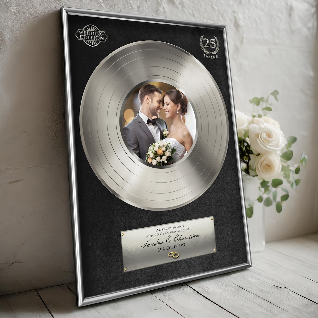 Silberne Hochzeit Schallplatte personalisierbar mit Bild und Wunschtext ...