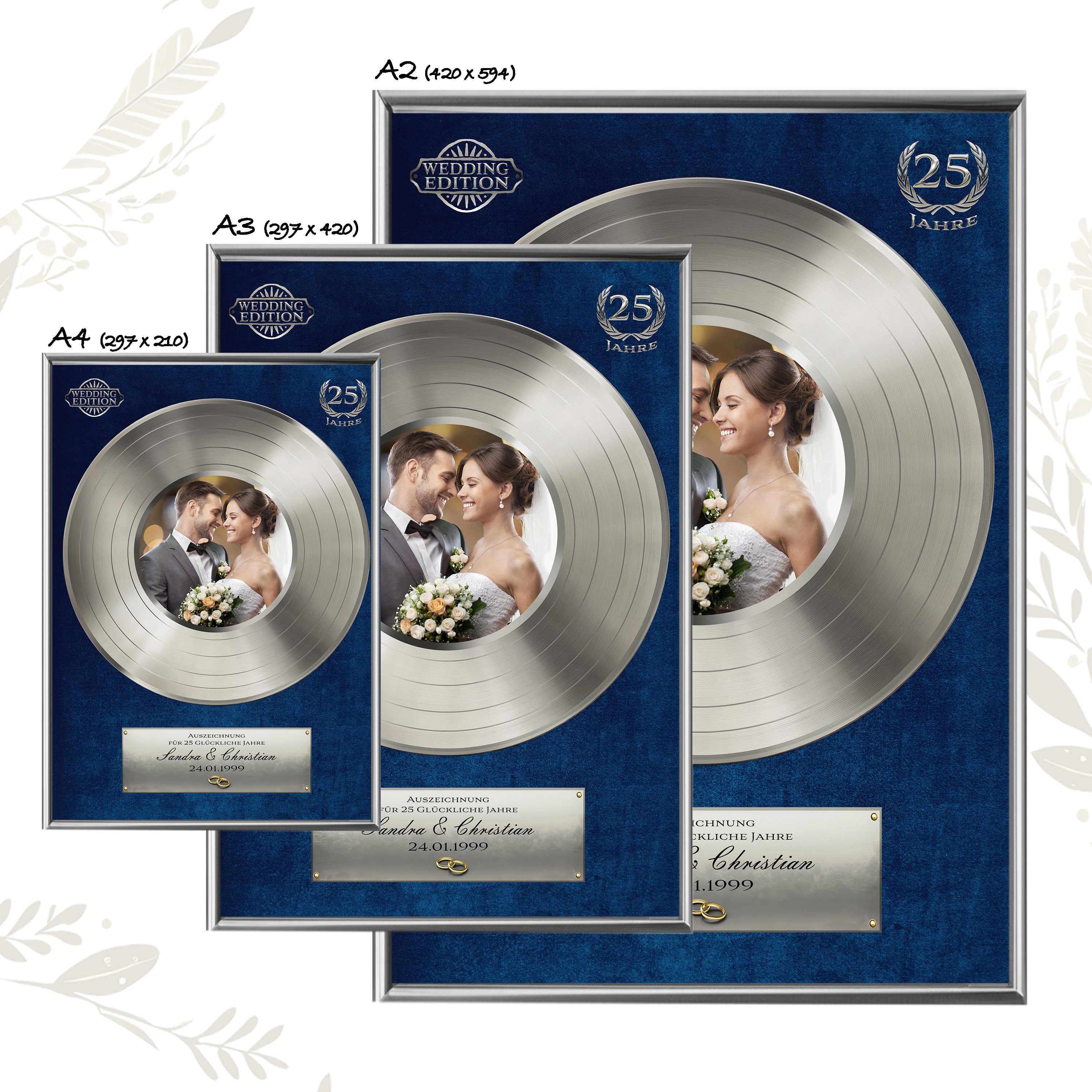 Silberne Hochzeit Schallplatte personalisierbar mit Bild und Wunschtext ...