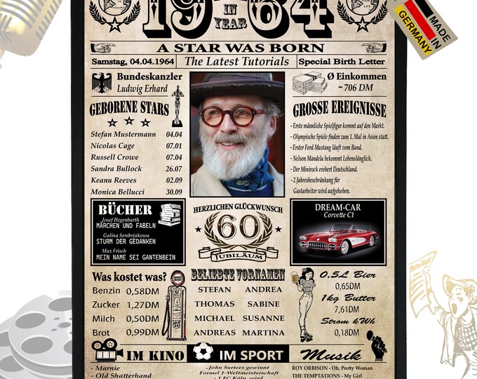 Road to 60 I Individuelles Poster als Geschenk für 60. Geburtstag Party Dekoration I Jahrgang ...