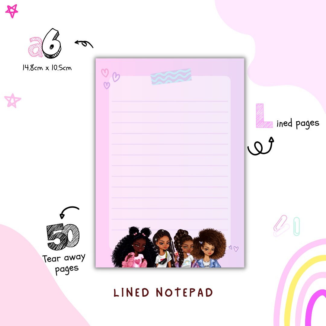 Zazworld Notepad | Black Girl Notepad | Stationery | Blank Notepad ...