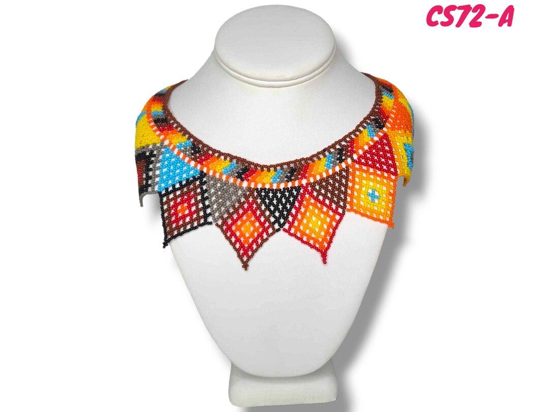 Mexican Necklace, Beaded Huichol Necklace, Mexican Native Necklace. - Etsy