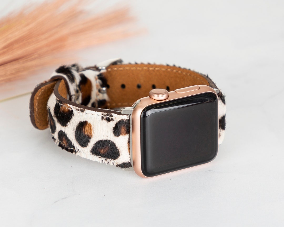 Personalized Furry Apple Watch Band, Leather Leopard Pattern iWatch ...