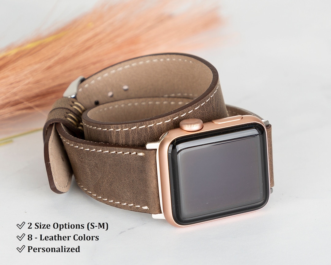 Mocha Leather Custom iWatch Band, Dual Tour Apple Watch Band 38, 40, 41 ...