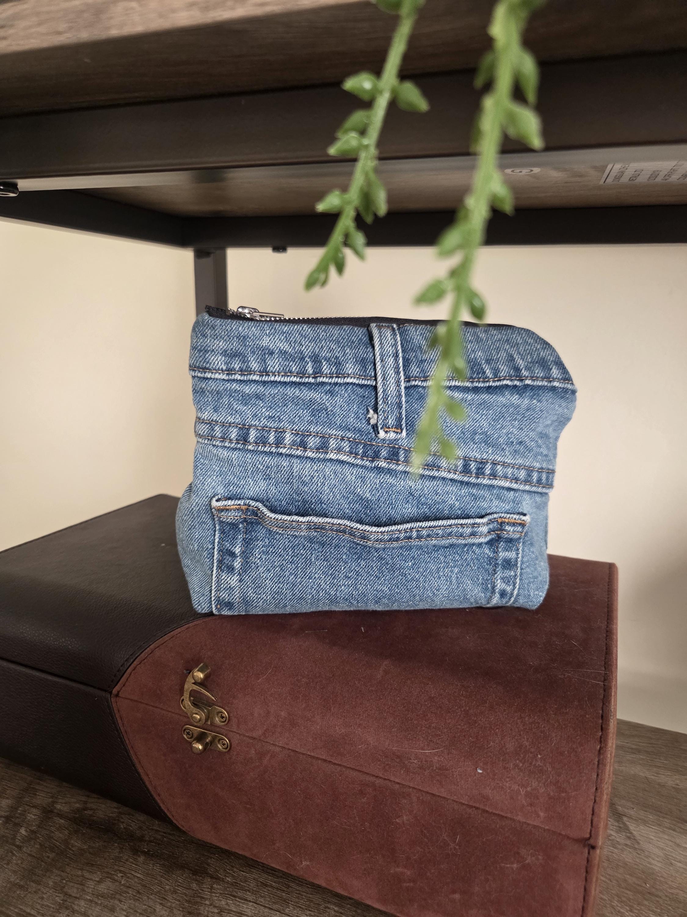 Upcycled Denim Zipper Pouch: Makeup Bag Made From Real Denim Jeans - Etsy