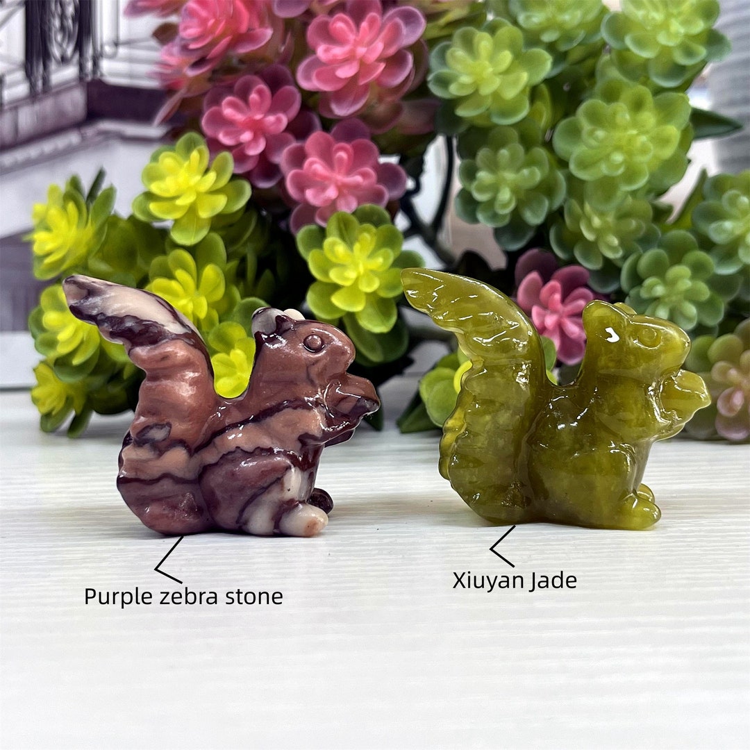 12 Kinds of Mini Crystal Squirrel Carving, Carved Gemstone Squirrel ...