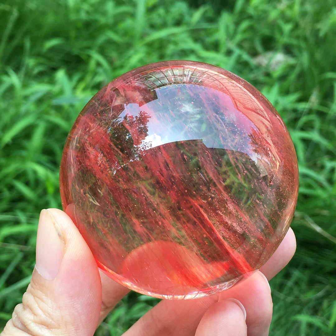 50mm+ Quartz Crystal Ball,red Melting Stone Sphere,crystal Ball,reiki ...