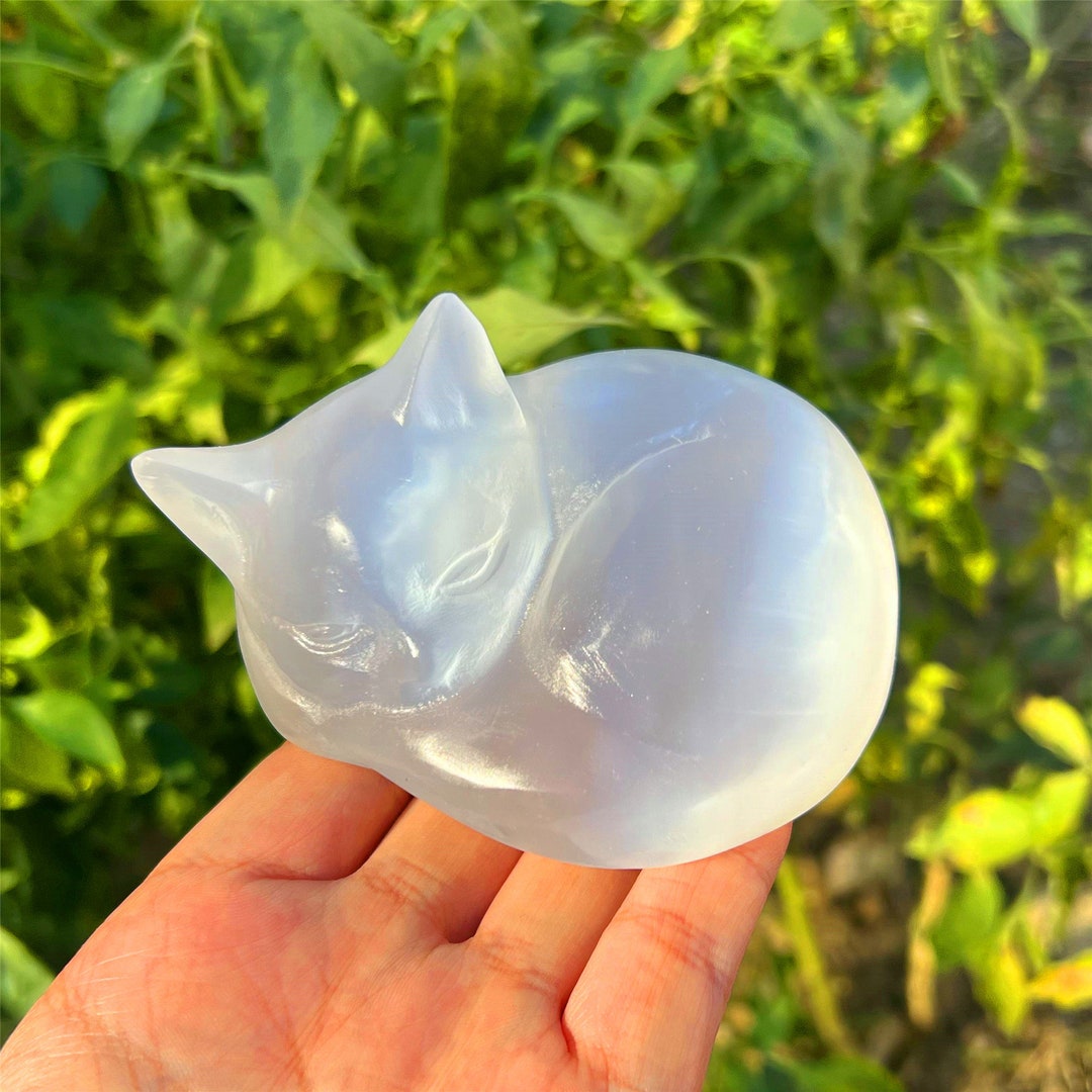 3.5'' Natural Selenite Sleep Cat,quartz Crystal Sleep Cat,crystal ...